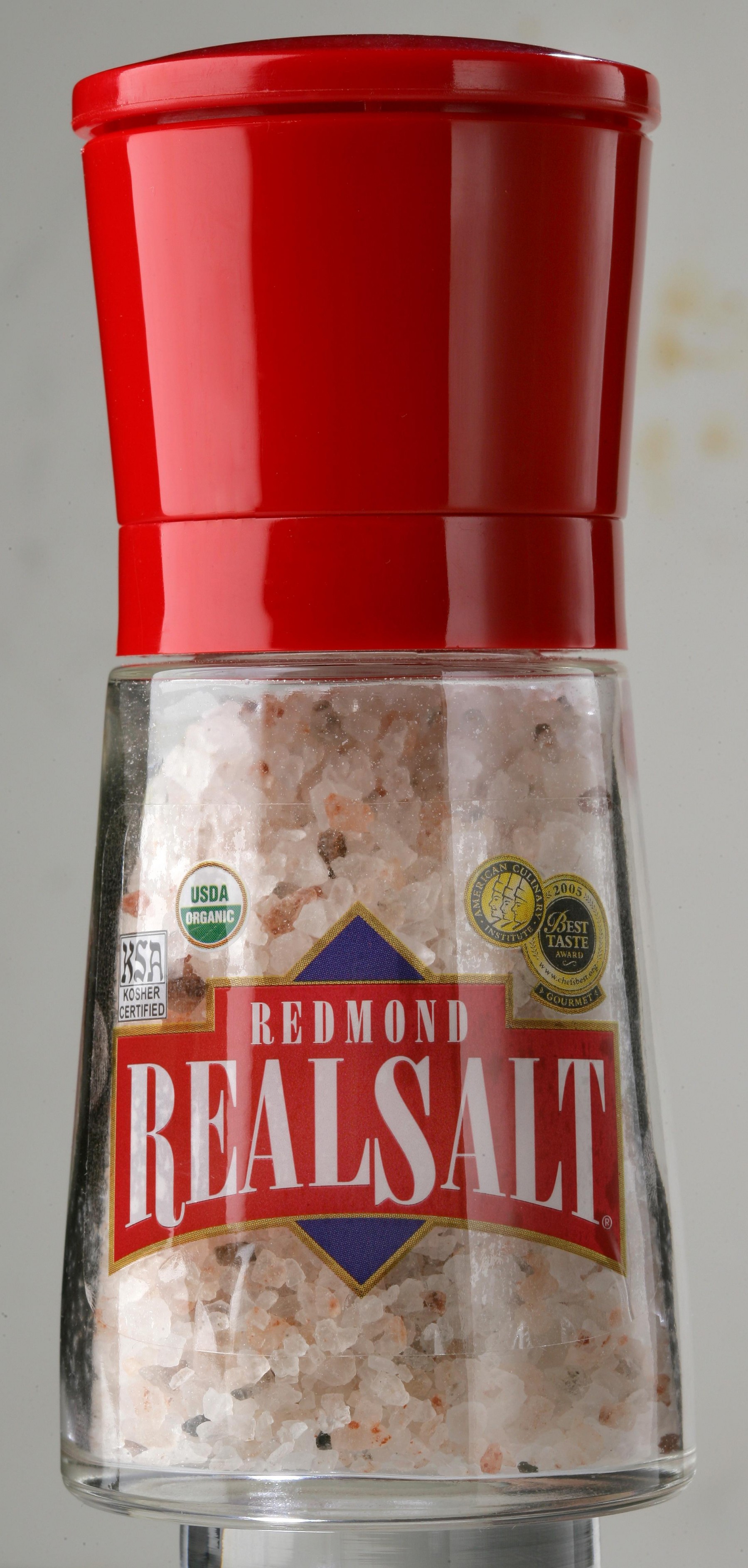 Red Bavaria Glass and Ceramic Grinder w/ Real Salt Coarse Grind Salt ...